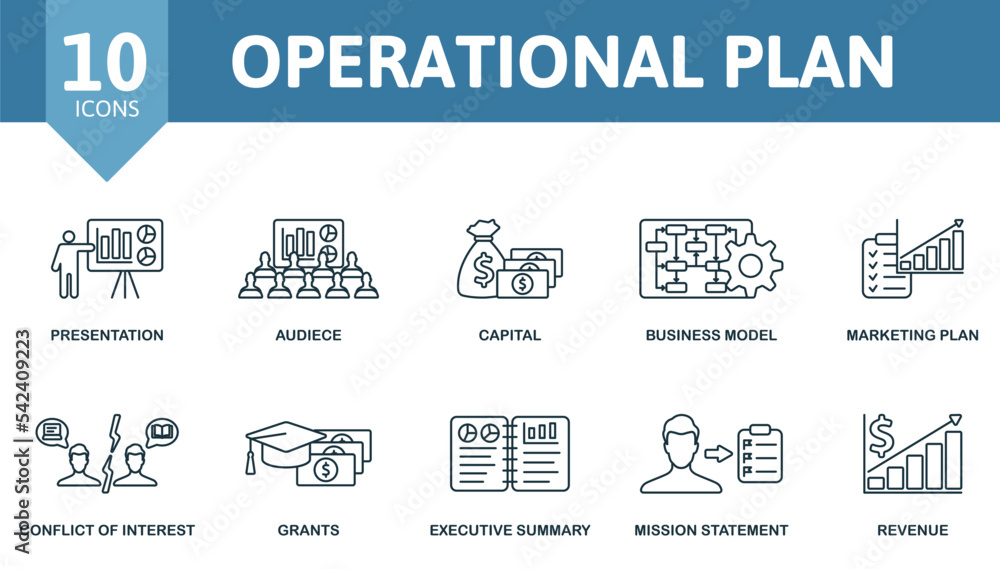 Operational Plan icon set. Monochrome simple Operational Plan icon ...
