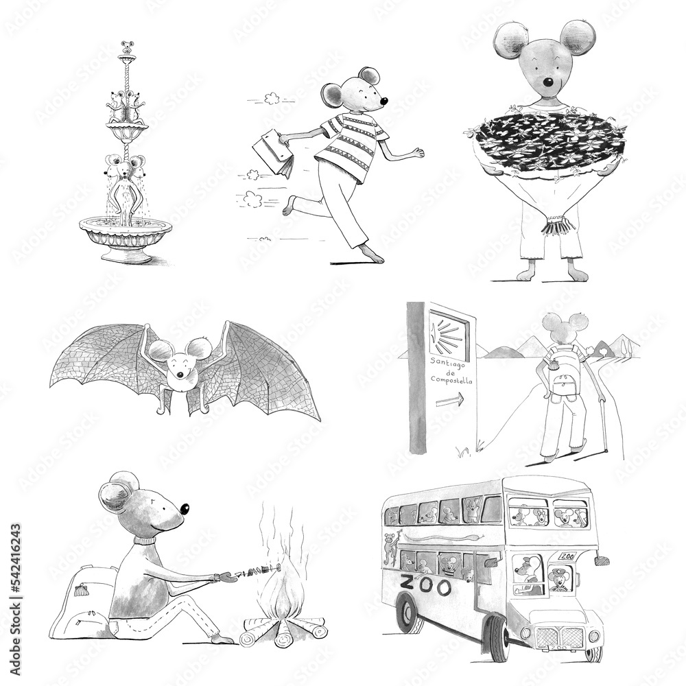 Mice cartoons in ink part one of four on white background Stock ...