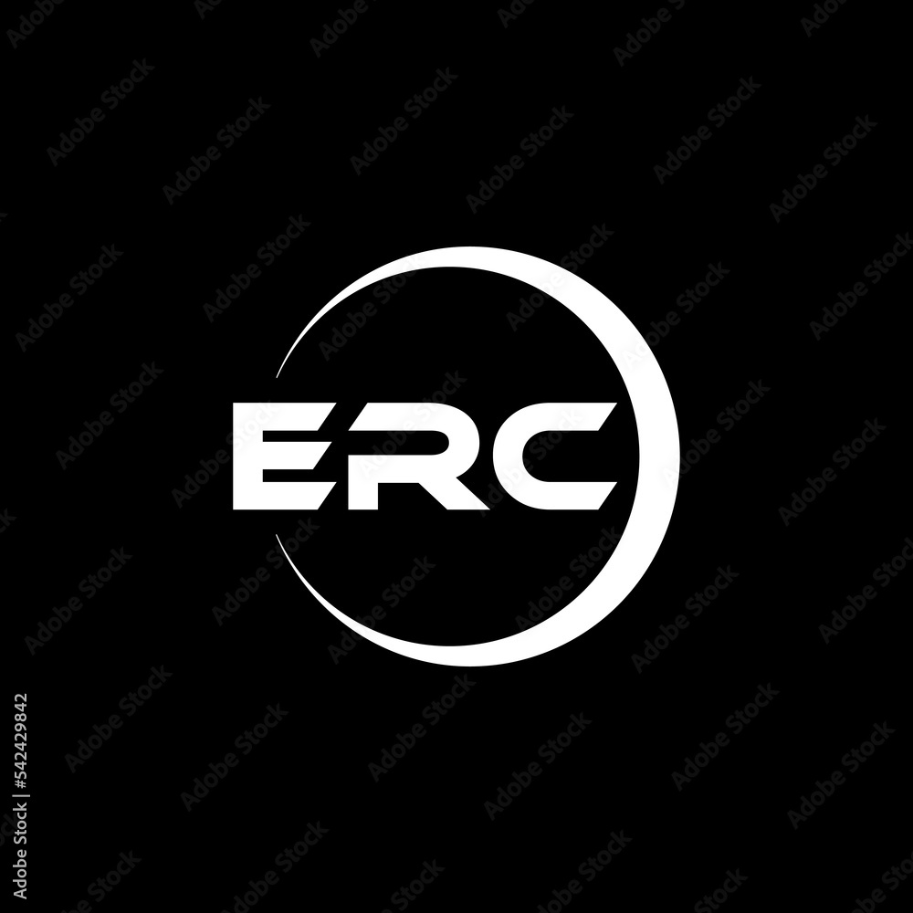 ERC letter logo design with black background in illustrator, cube logo ...