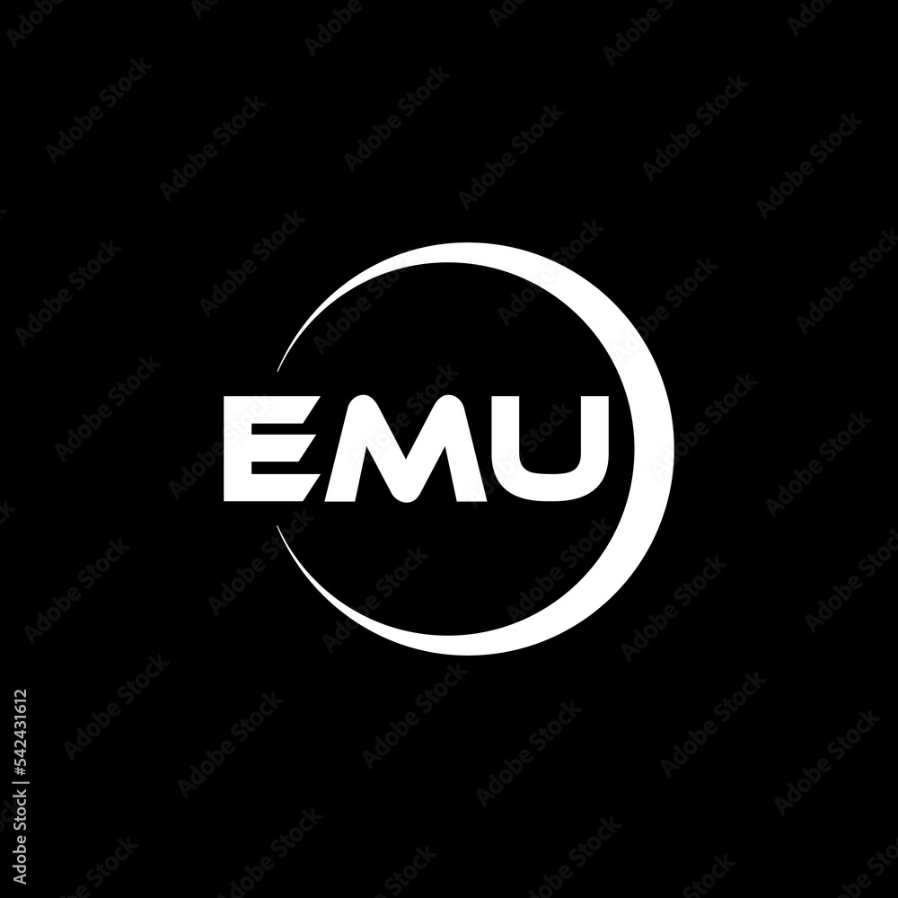 EMU letter logo design with black background in illustrator, cube logo ...