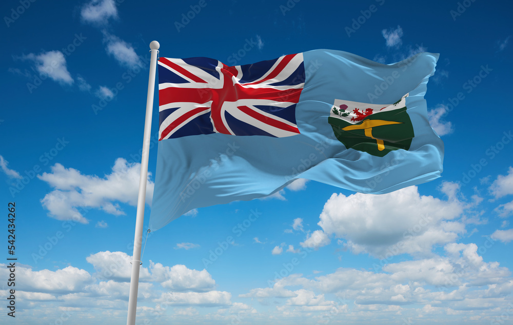 flag of Rhodesia 1964 1968, africa at cloudy sky background, panoramic ...