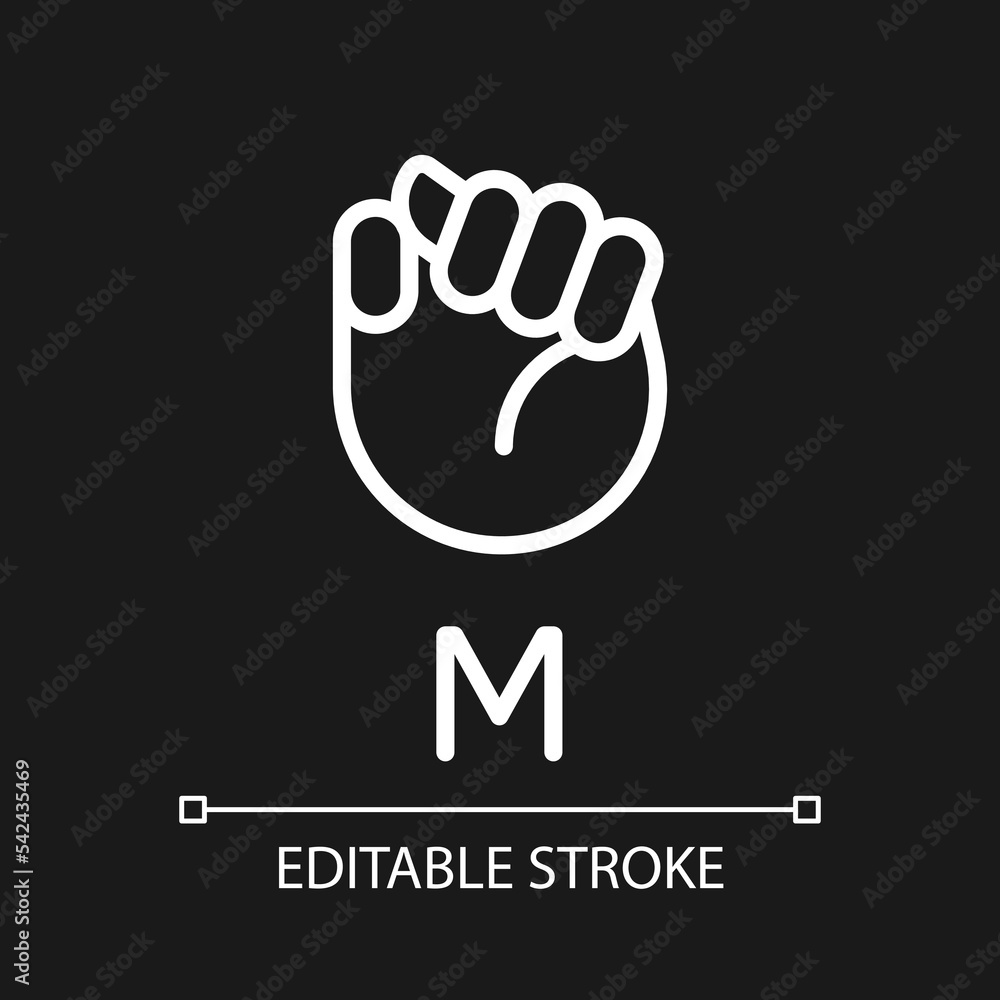 Letter M in American sign language pixel perfect white linear icon for ...