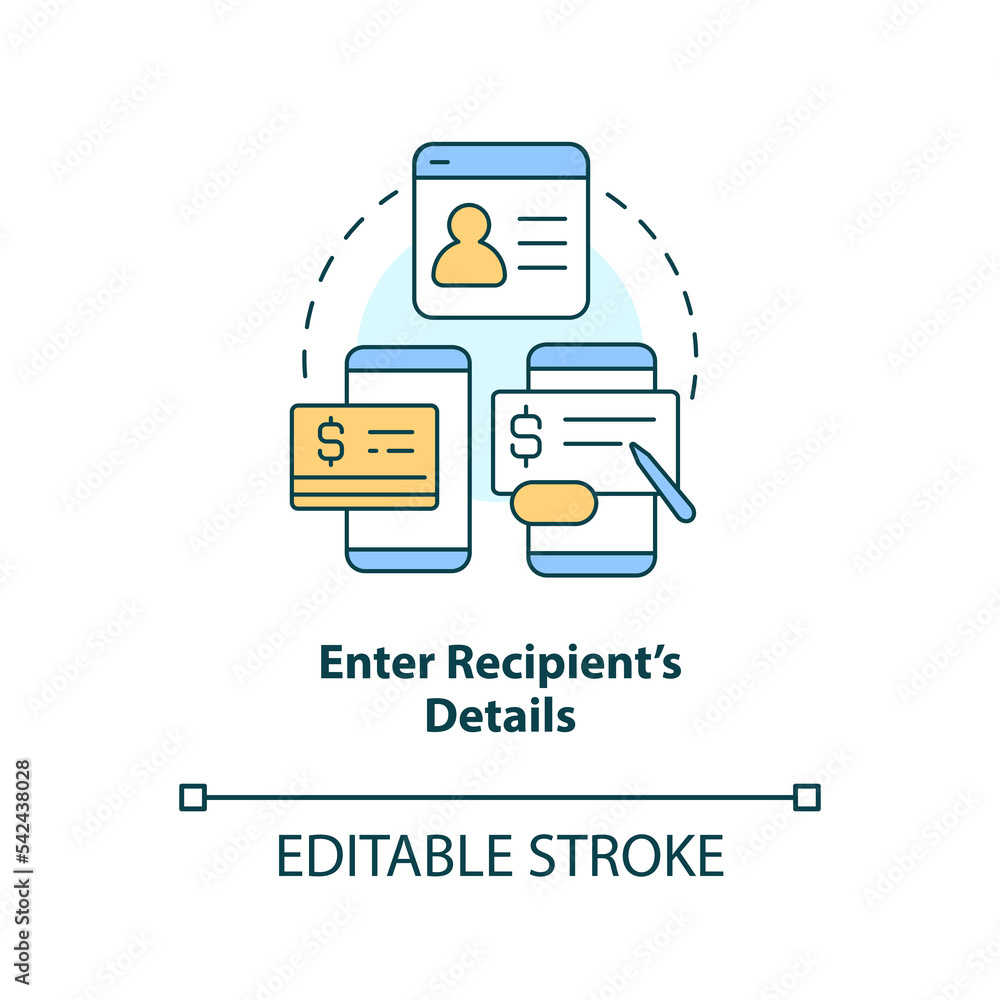 Enter recipient details concept icon. Banking onboarding. Transfer ...