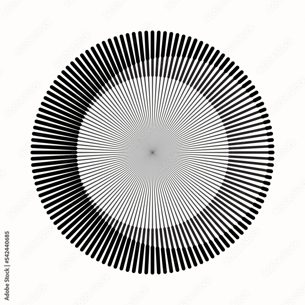 Circle from radial lines as icon or logo. Black design element on white ...