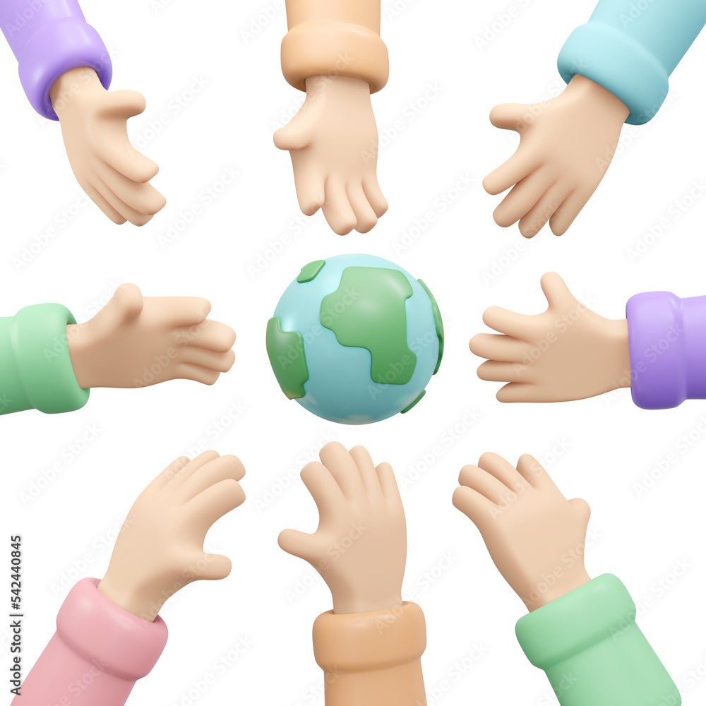 3D Rendering of hand reaching out earth icon concept of World ...