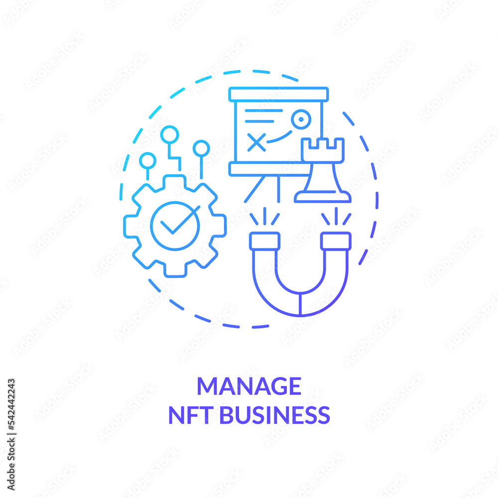 Manage NFT business blue gradient concept icon. Patrons engagement ...