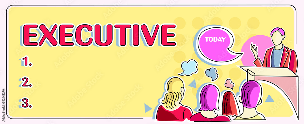 Text caption presenting Executive. Business overview specific ...