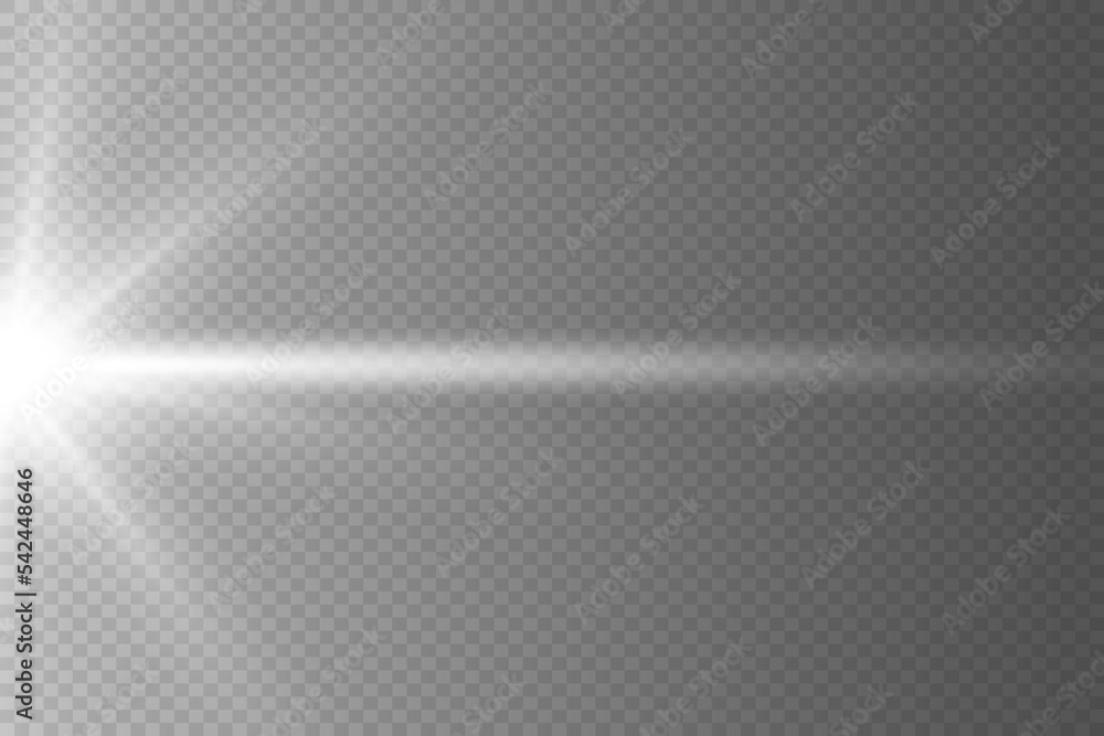 Silver line with light effects. Isolated on a black transparent ...