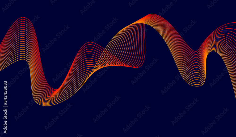 Dark Background Blue Red Yellow wave lines. Flowing waves design ...