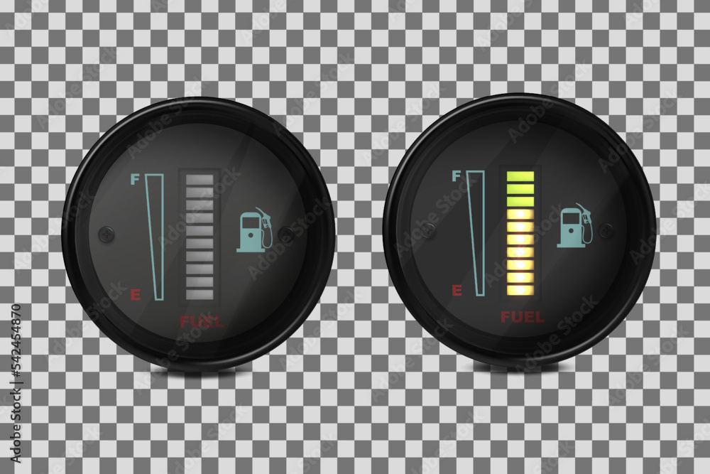 Vector realistic, 3D set of fuel level indicators in a car.Illustration ...