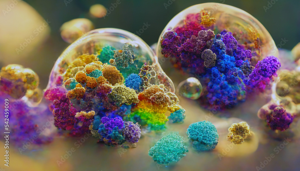 Imaginary picture of animal cells with exposed organelles seen at ...