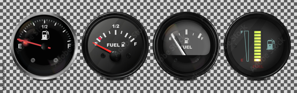 Vector realistic, 3D set of fuel level indicators in a car.Illustration ...