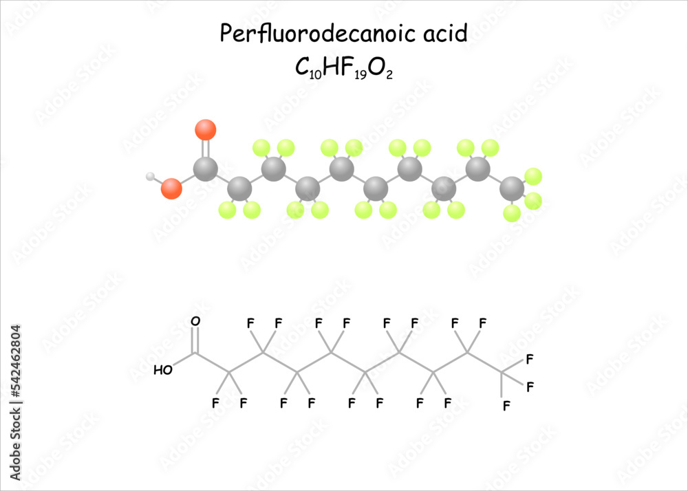 Stylized molecule model/structural formula of perfluorodecanoic acid. Stock Vector | Adobe Stock