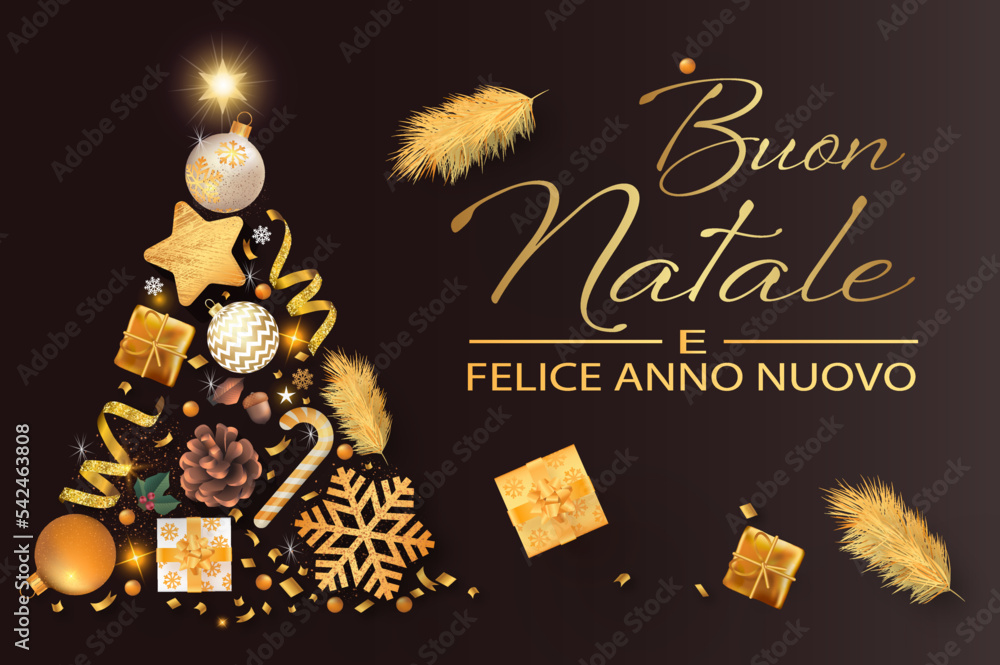 biglietto o striscione per augurare Buon Natale e Felice Anno Nuovo in ...