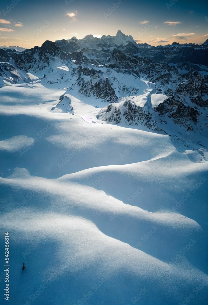 AI-generated digital art illustration of snow-capped mountains in ...