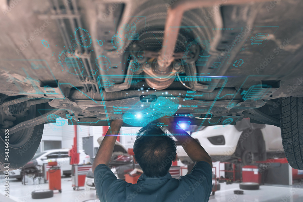 Interface of modern car diagnostic program on engine background. Car ...