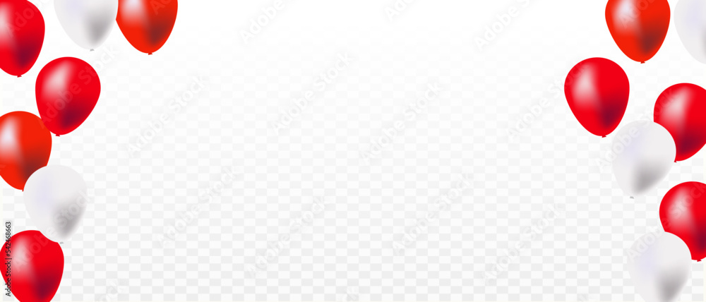 Red and white balloons on isolated transparent background. Birthday ...