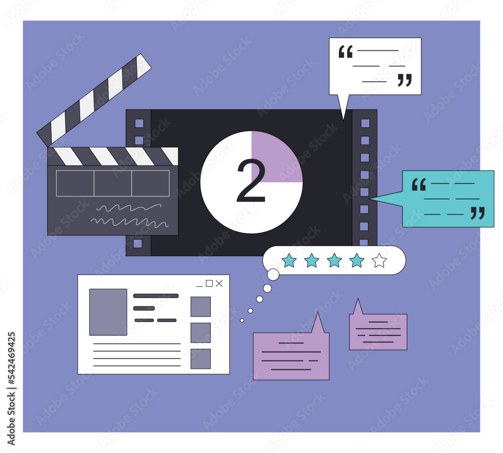 Writing movie review. Movie screen with countdown, movie clapper. Web ...