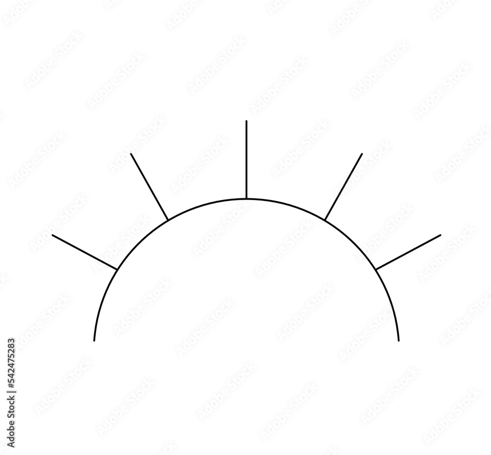 Vector isolated simplest half sun with line rays colorless black and ...
