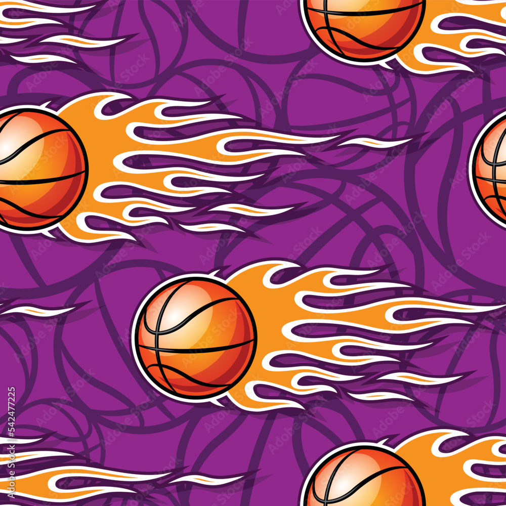 Basketball balls in burning fire flames seamless pattern basketball ...