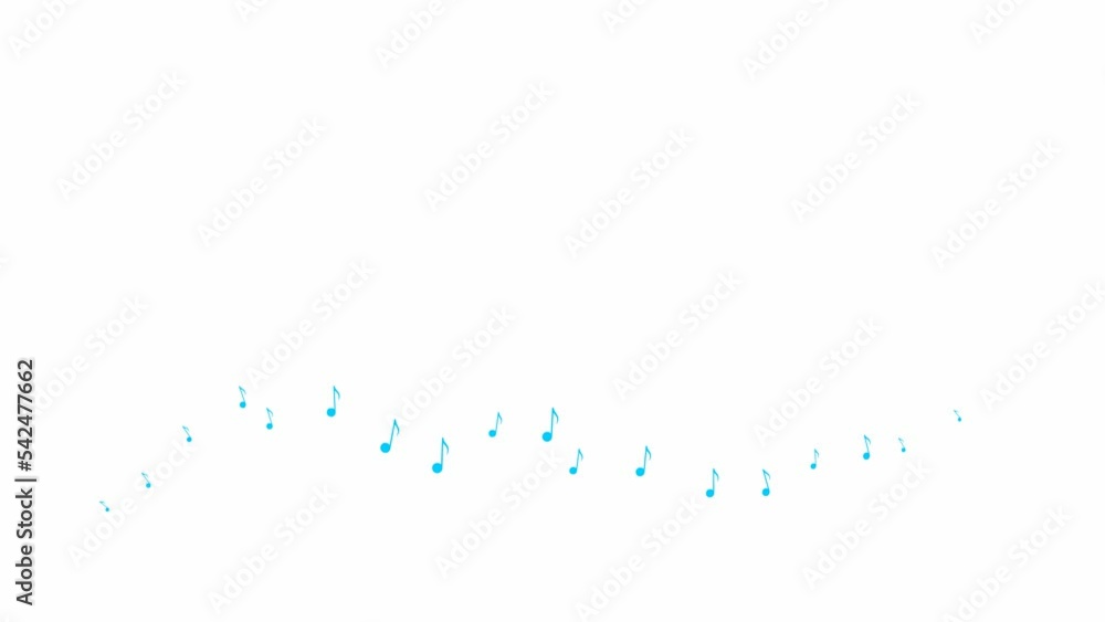 Animated blue notes fly from left to right. A wave of flying notes ...