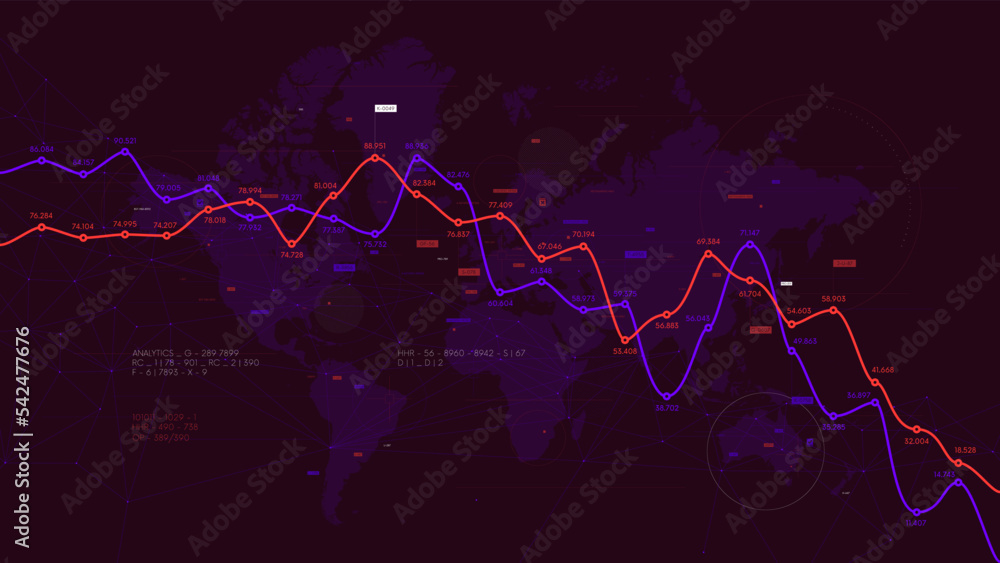 Digital analytics data visualization, financial schedule, databases of ...