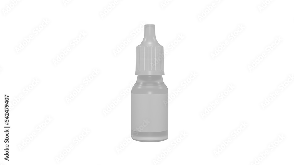 Transparent plastic bottle for eye drops with empty label isolated on ...