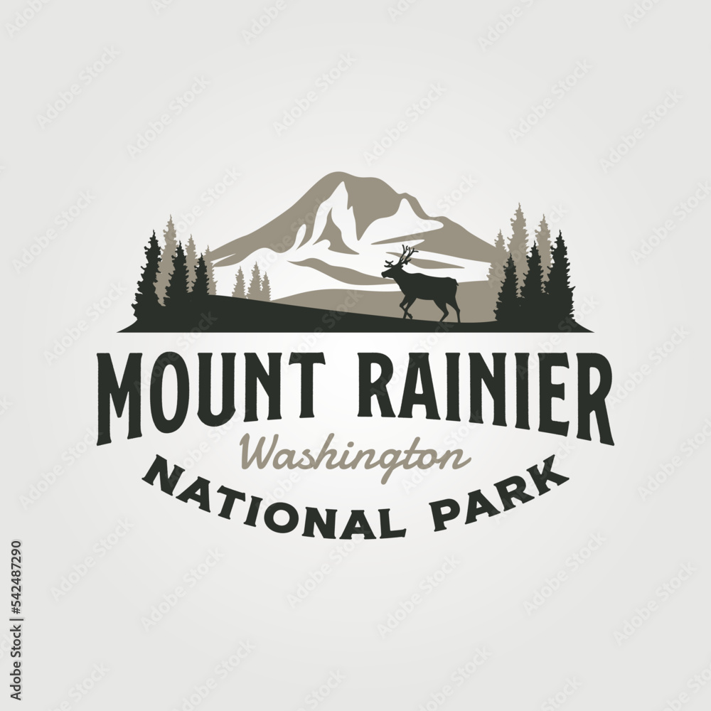 mount rainier vintage logo vector illustration design, adventure travel ...