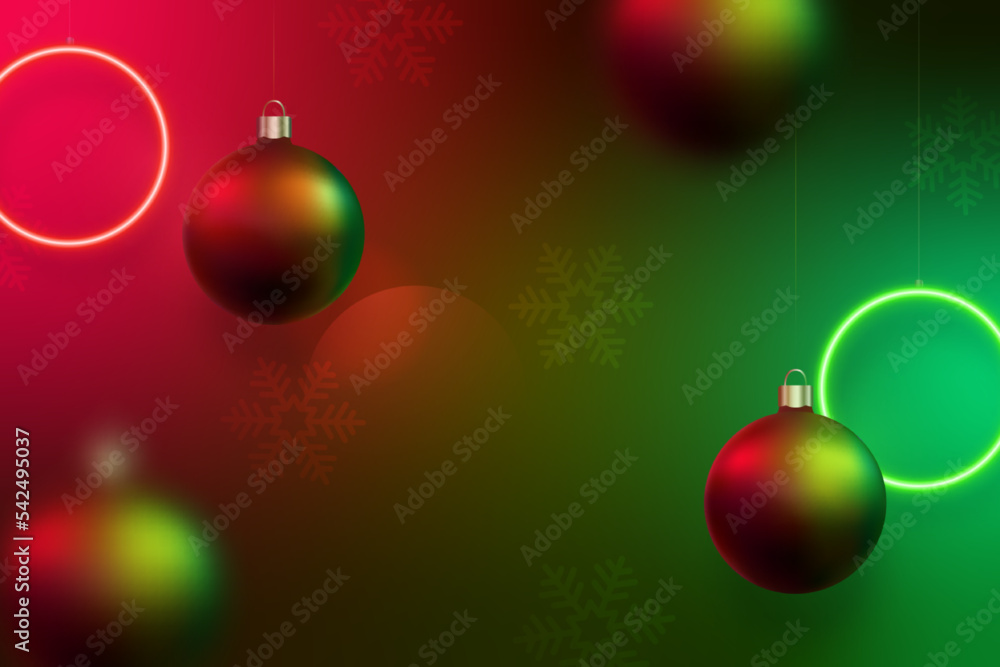 Neon bright Christmas background. Christmas banner with hanging neon ...