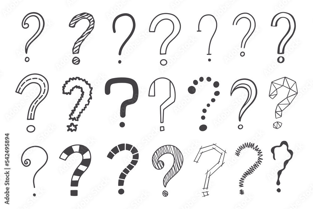 Question marks set hand drawn sketch vector illustration. A sign of ...