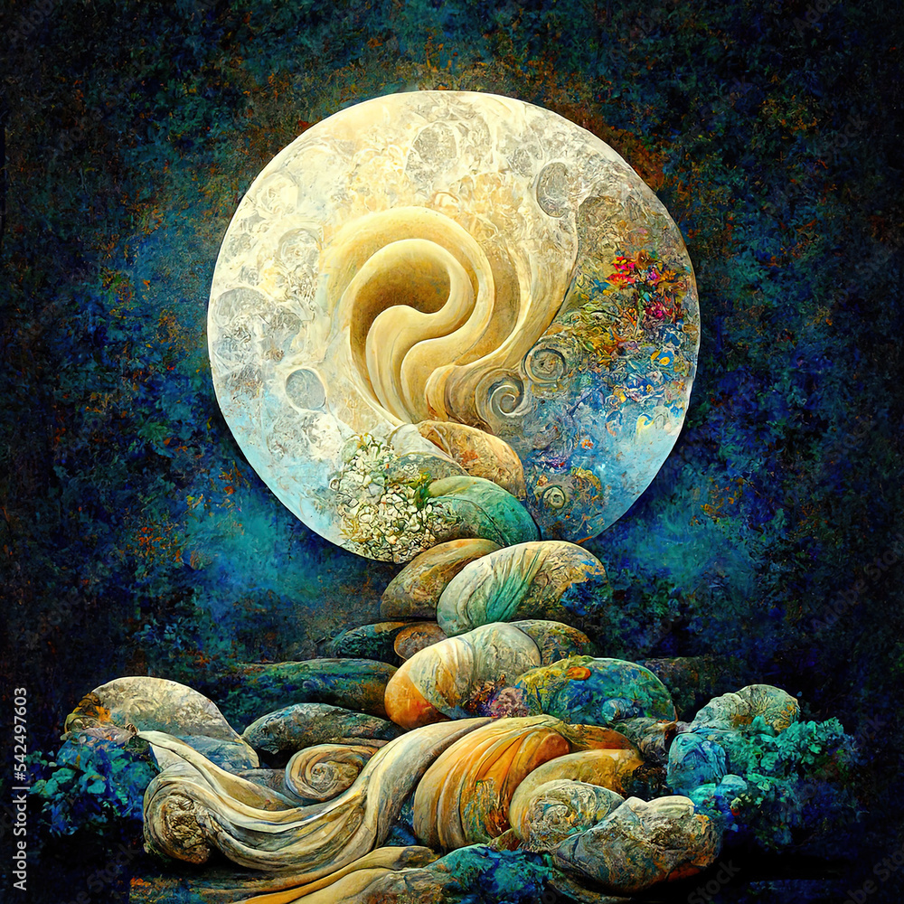 Dream of a different full moon, moon becoming a nautilus or a shell ...