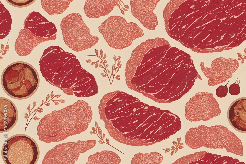 Seamless french farmhouse chicken charcuterie butcher pattern ...