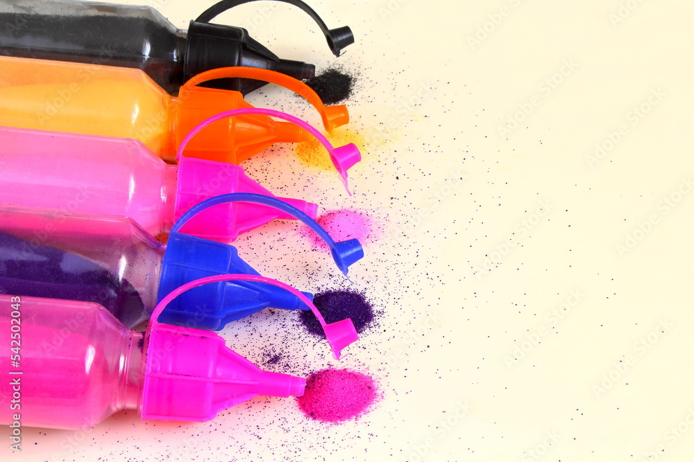 Colorful rainbow diwali holi festival rangoli color powder with plastic ...