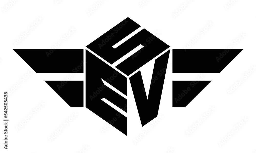 SEV three letter gaming logo in polygon cube shape logo design vector ...