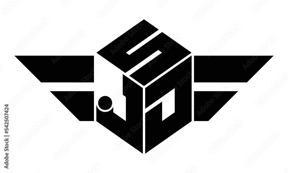 SJD three letter gaming logo in polygon cube shape logo design vector ...
