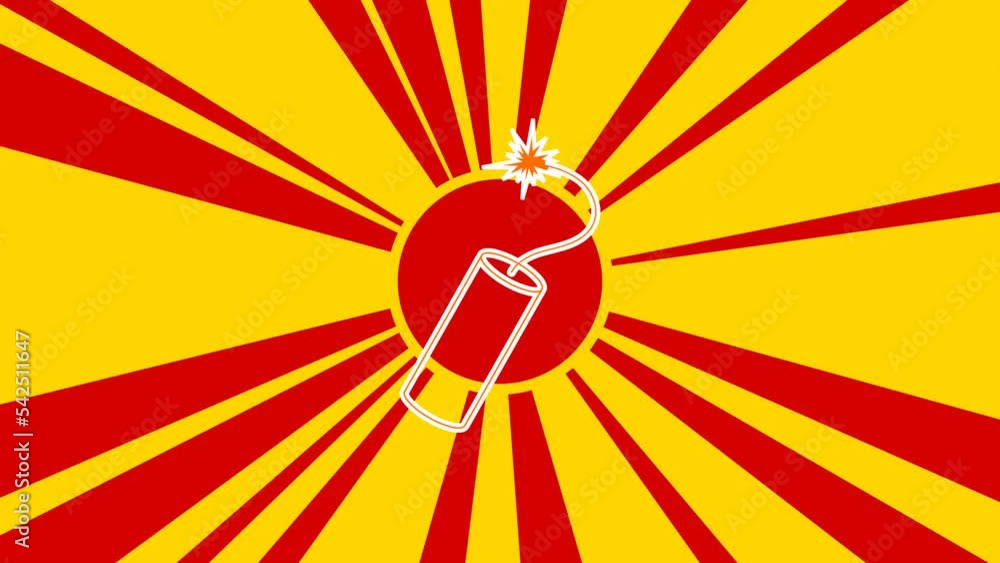 Dynamite symbol on the background of animation from moving rays of the ...