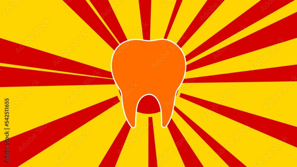 Tooth symbol on the background of animation from moving rays of the sun ...