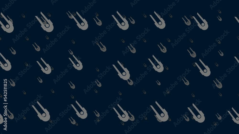 Solo bobsleigh symbols float horizontally from left to right. Parallax fly effect. Floating ...