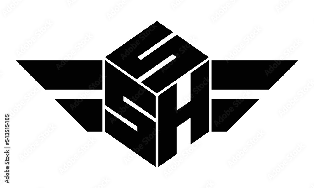 SSH three letter gaming logo in polygon cube shape logo design vector ...