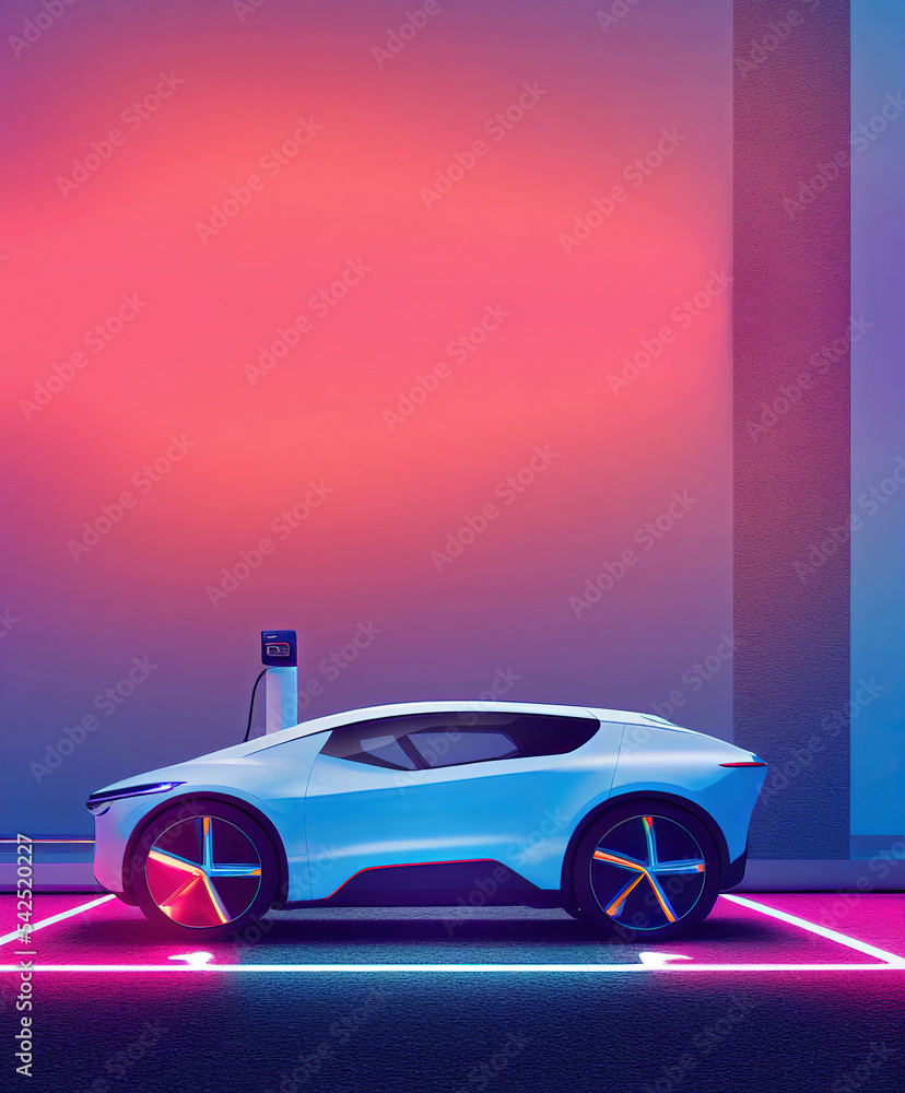 concept generic electric sport car design in white glossy paint as ...