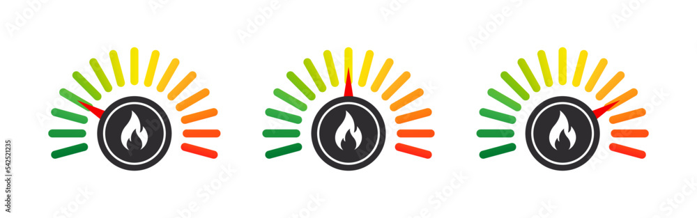 Heat regulator. Heat scale. Temperature levels gauge. Measurement scale ...