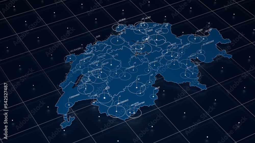 Switzerland blue map big data visualization. Futuristic map infographic ...