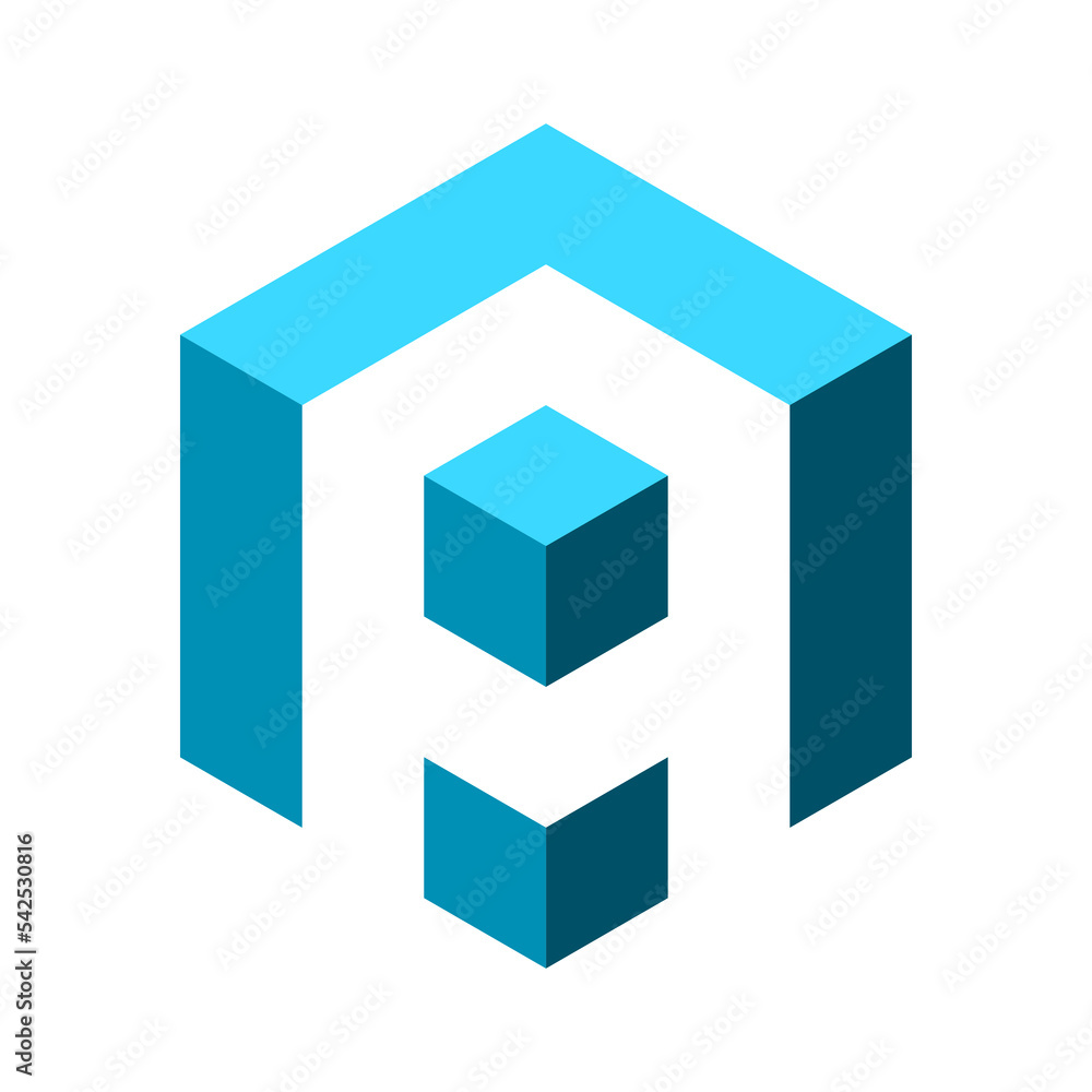 Blue Letter A cube logo. 3D hexagon geometric shape with letter A ...