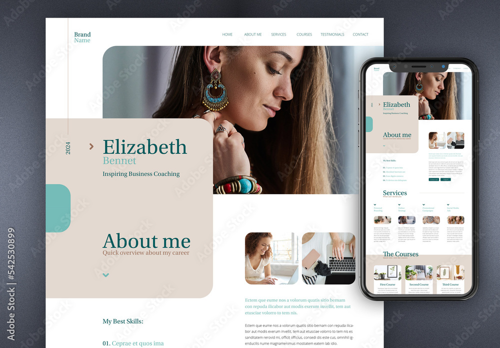 Website Design for Coaches with Turquoise and Beige Accents Stock ...