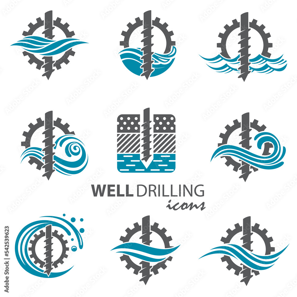 collection of water well drilling isolated on white background Stock ...