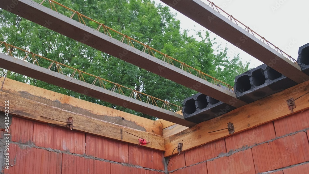 Residential Building Construction Site with Concrete Ceiling Beams and ...