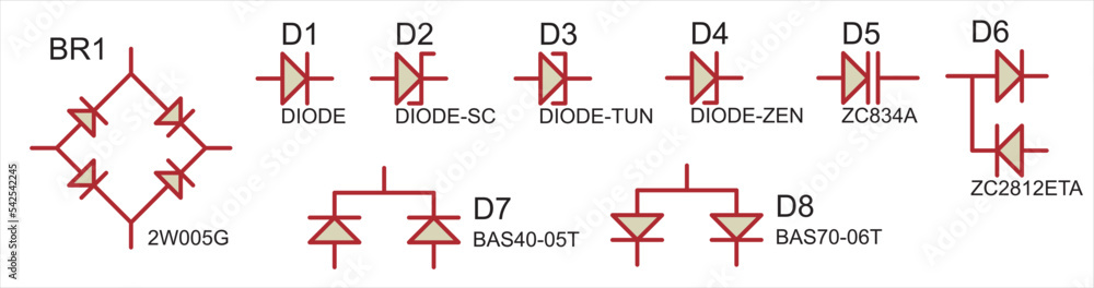 Vector icons of electronic components of the electrical circuit. Diode ...