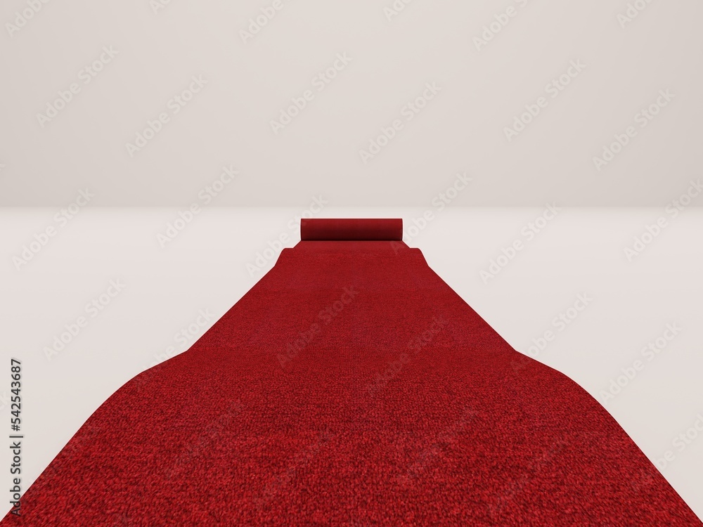 classic rolling red carpet on white background. 3d rendering ...