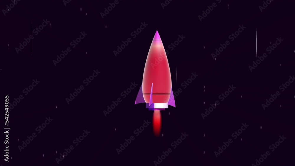3D space rocket animation in cartoon style. Rotating space ship ...