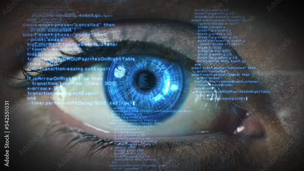 Macro Shot of Iris with Data Code Animation. Futuristic Eye with ...